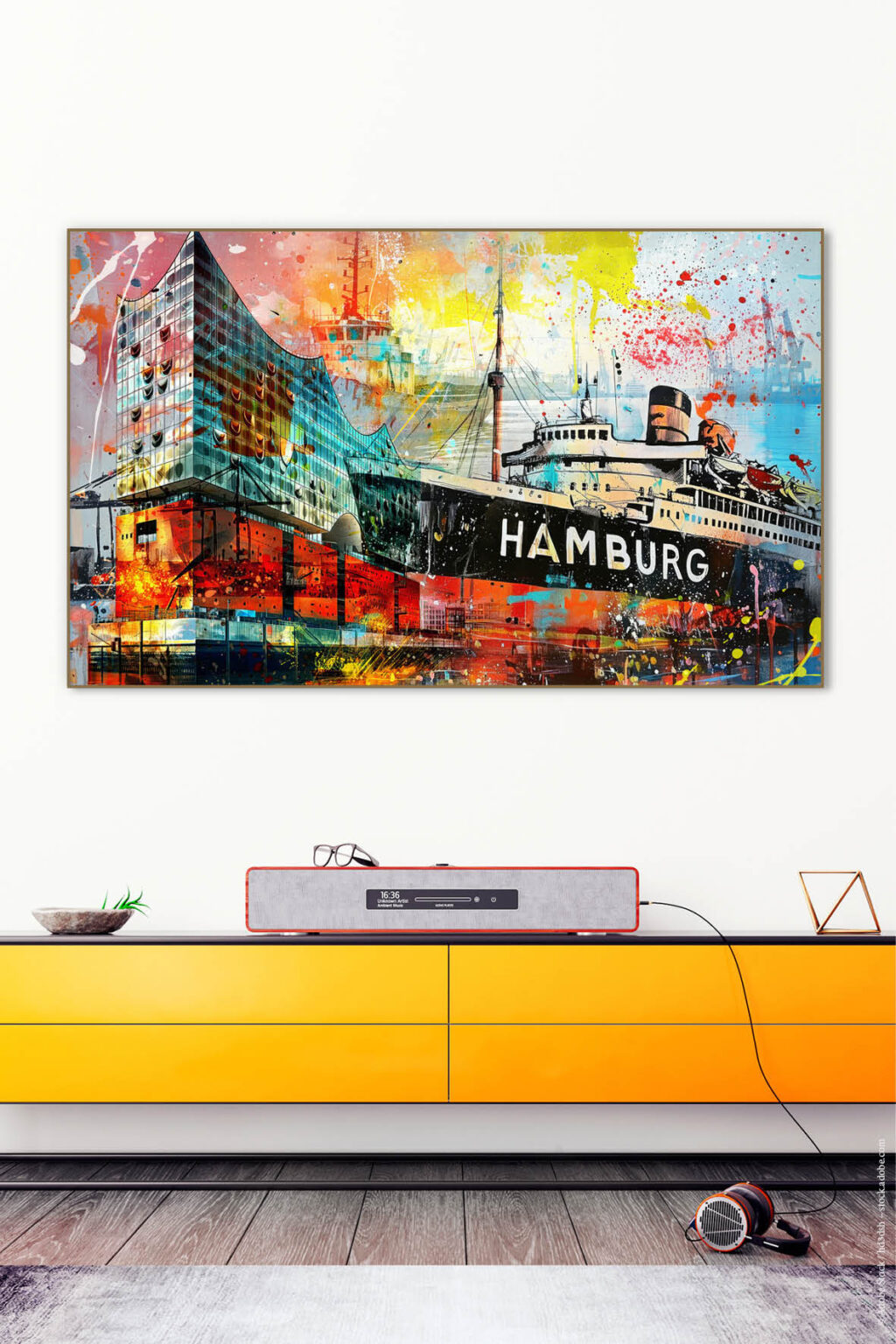 Hamburg Hafen Pop Art Akustik Wandbild – Hamburg Collage